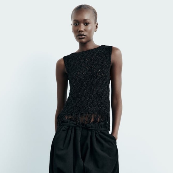 Zara | Tops | Zara Metallic Thread Knit Fringed Top S New | Poshmark
